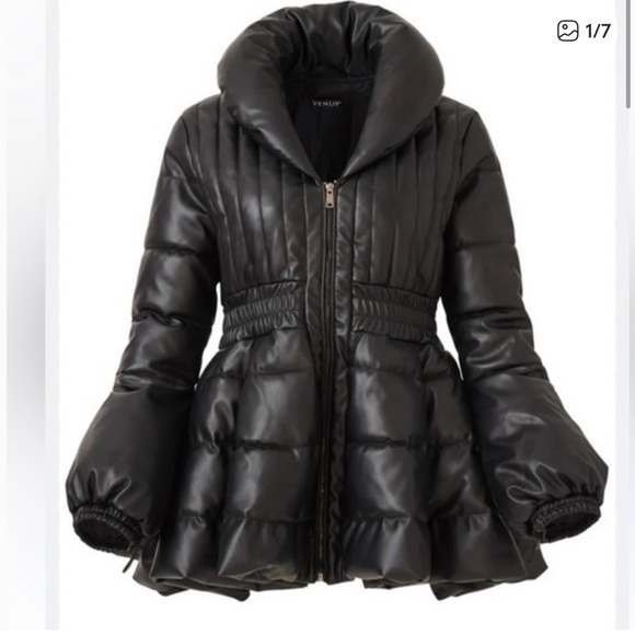 VENUS | Jackets & Coats | Venus Faux Leather Peplum Puffer Coat | Poshmark